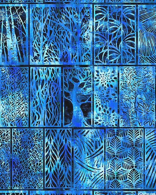 In The Beginning Fabrics Halcyon II - Arboreal Blocks - Royal Blue