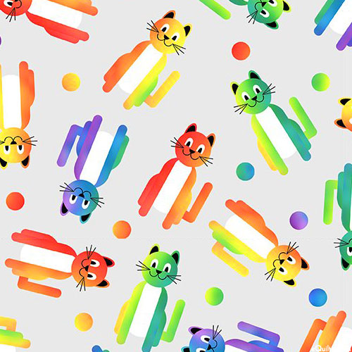 In The Beginning Fabrics Pawsitivity - Tossed Rainbow Kitties - Iron Gray
