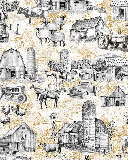Michael Miller Fabrics Fresh and Local - On The Farm Toile - Ivory