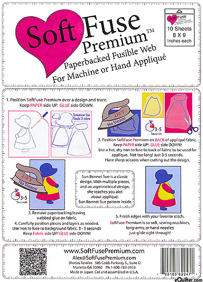 eQuilter Soft Fuse - Paperbacked DoubleSided Fusible Web - 8" x 9" Sheets