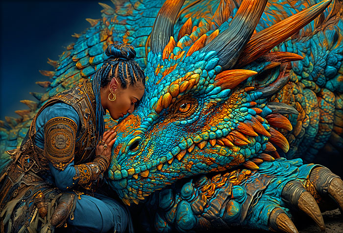 Rubin Design Studio Elf and Dragon 2 - Azure - 29" x 44" PANEL