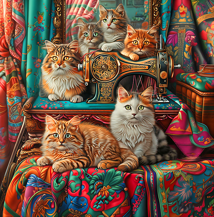 Rubin Design Studio Fabric Felines - Multi - 43" x 44" PANEL